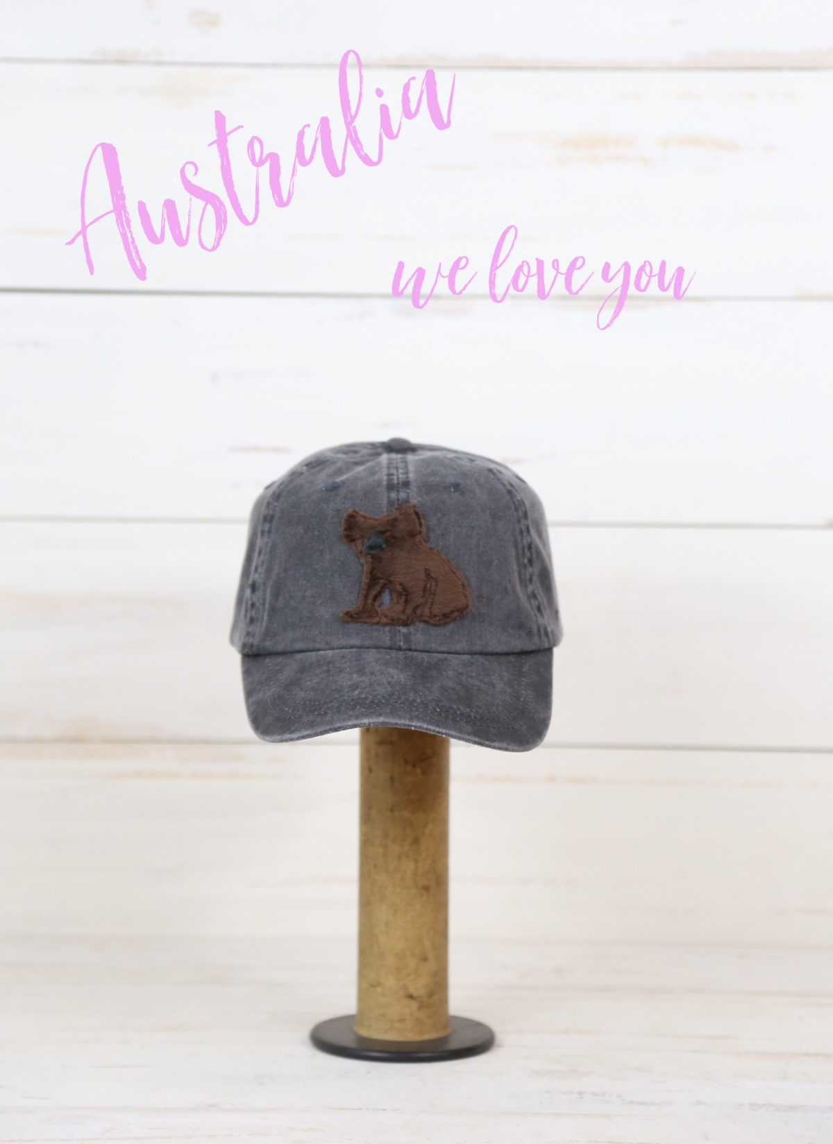 WG Distressed Black Hat with Handcrafted Australian Koala Patch – Wyatt ...